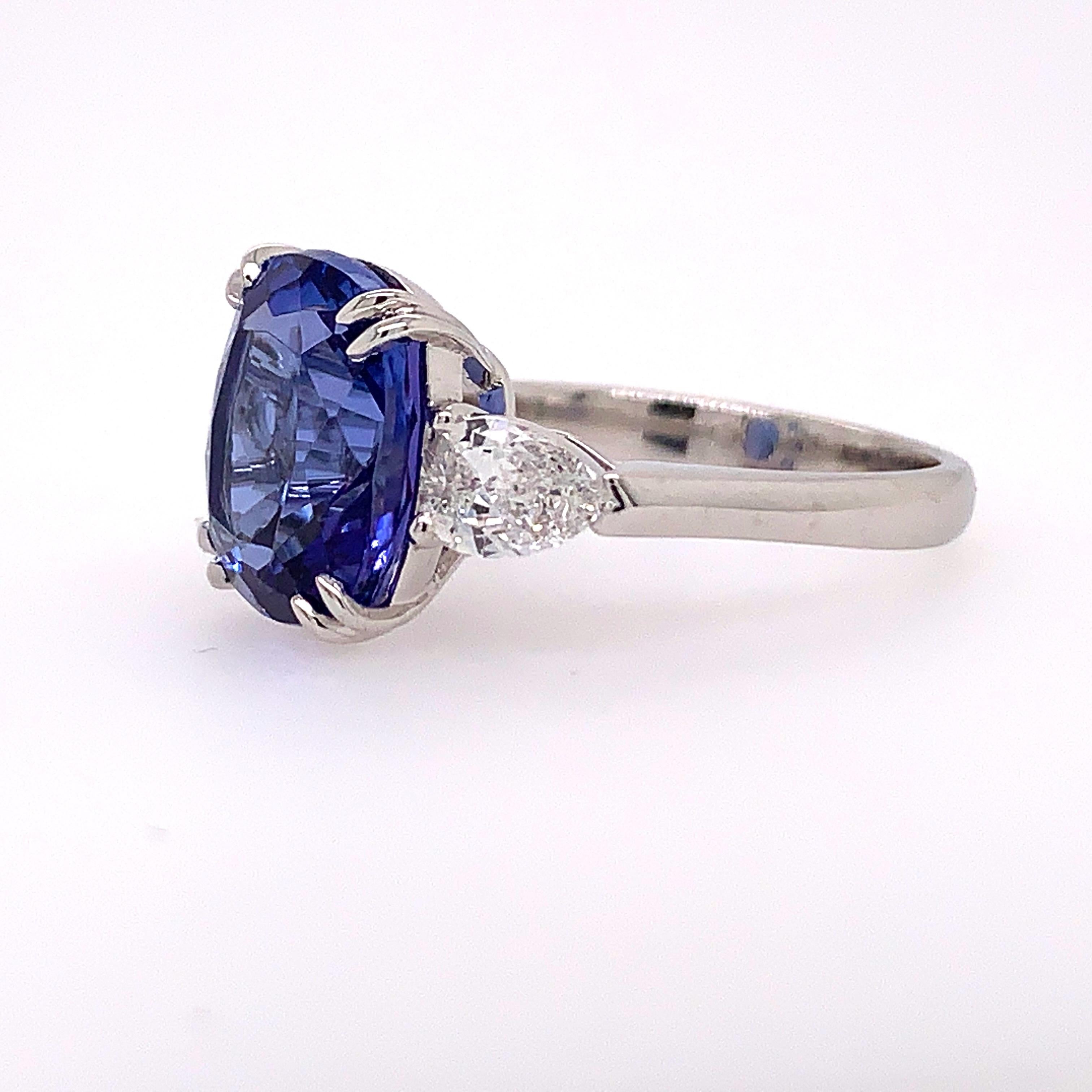 GIA Certified 6.42 Carat Natural Tanzanite and Pear Diamond Engagement ...