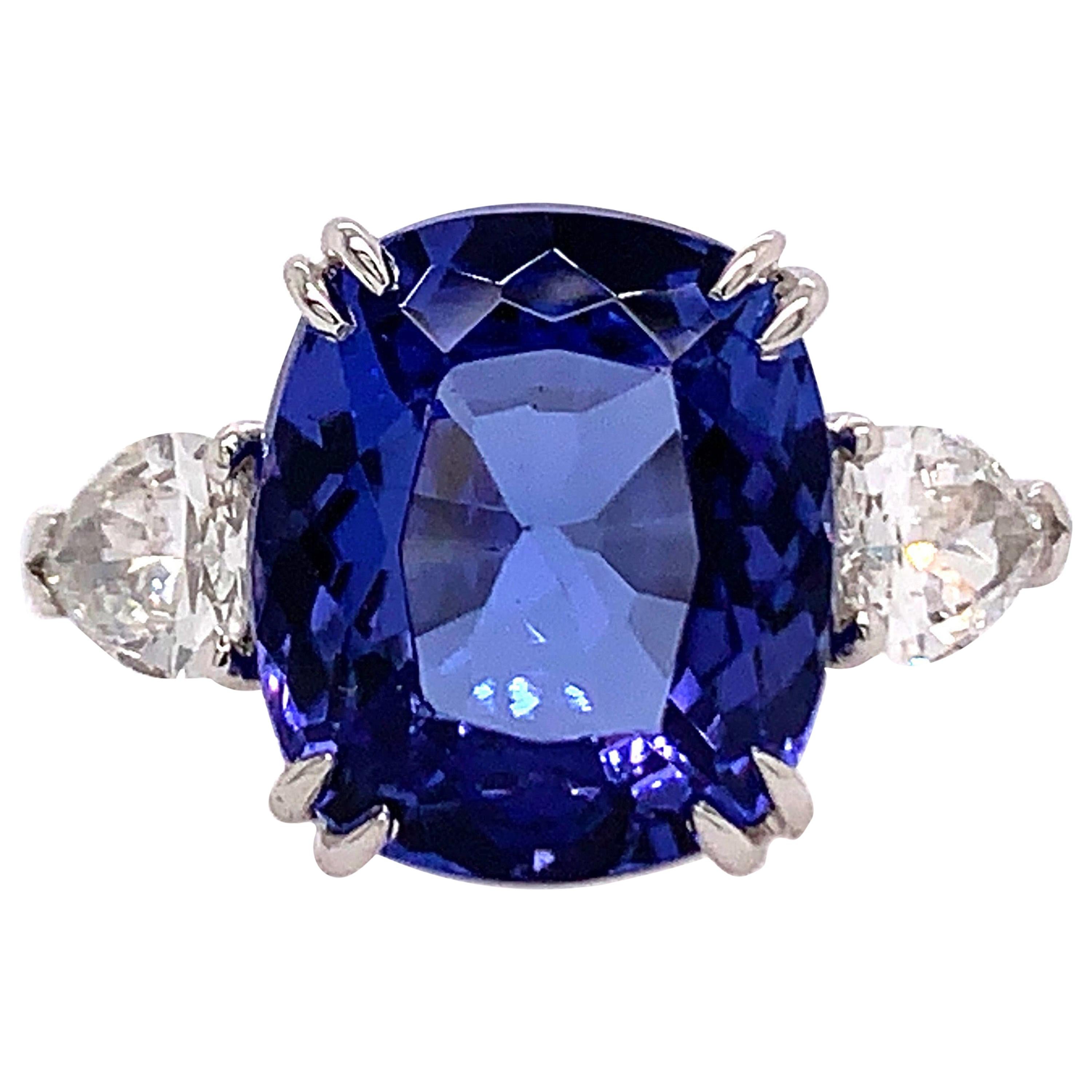 GIA Certified 6.42 Carat Natural Tanzanite and Pear Diamond Engagement ...