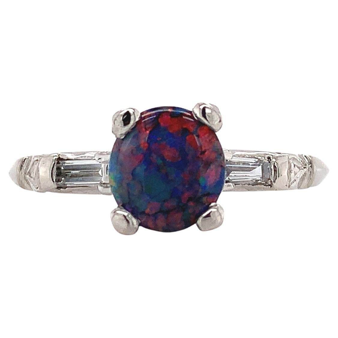 Platinum Lightning Ridge Black Opal Doublet Ring at 1stDibs