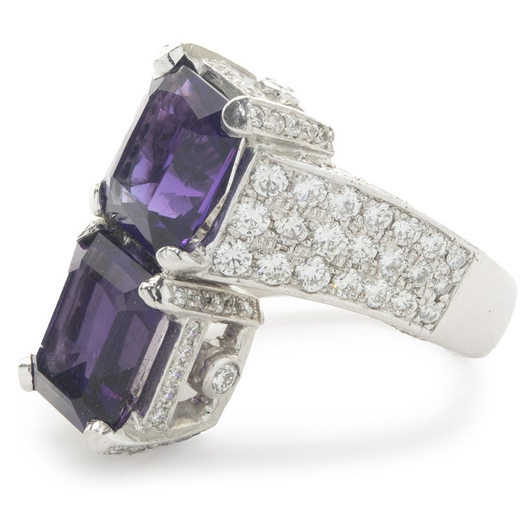 Platinum Amethyst and Pave Diamond Stack Bypass Ring For Sale at 1stDibs