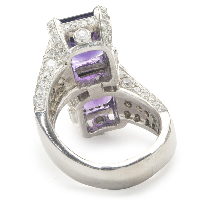 Platinum Amethyst and Pave Diamond Stack Bypass Ring For Sale at 1stDibs