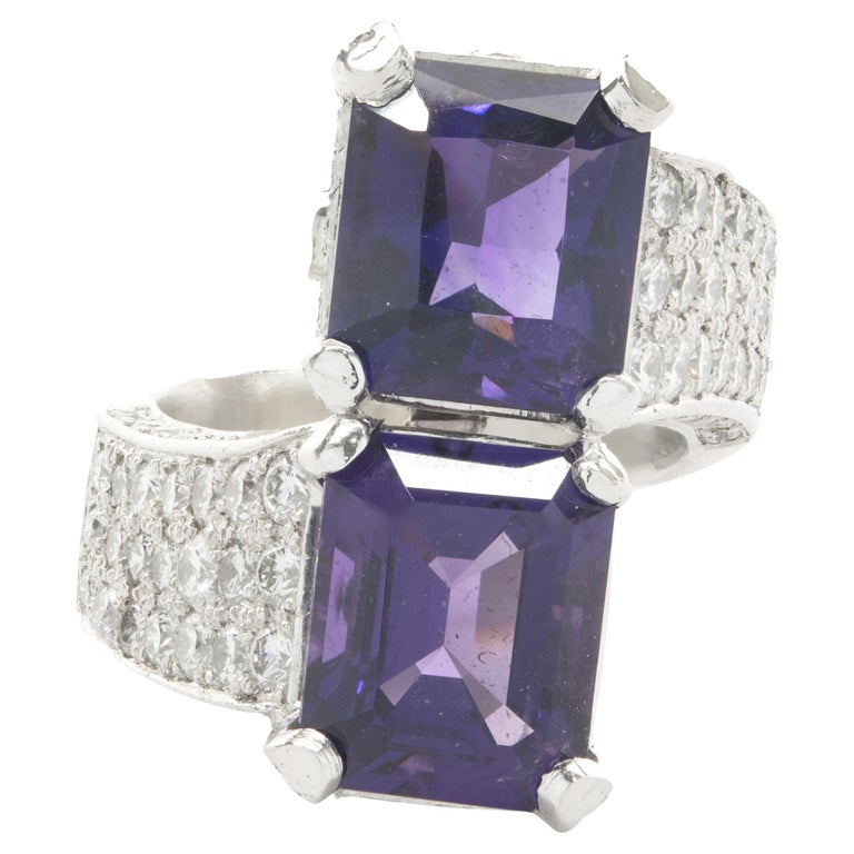 Platinum Amethyst and Pave Diamond Stack Bypass Ring For Sale at 1stDibs
