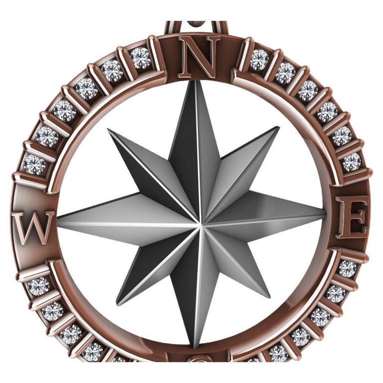 Platinum and 18 Karat Rose Gold Diamond Sailors Compass Pendant For ...