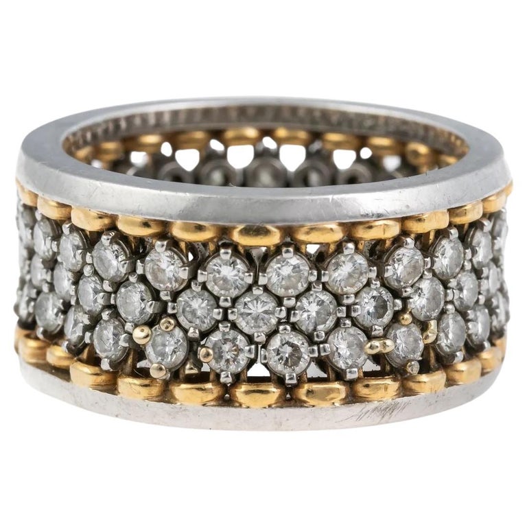 Platinum and 18k Gold Designer 3CTW Diamond Wide Eternity Band Ring ...