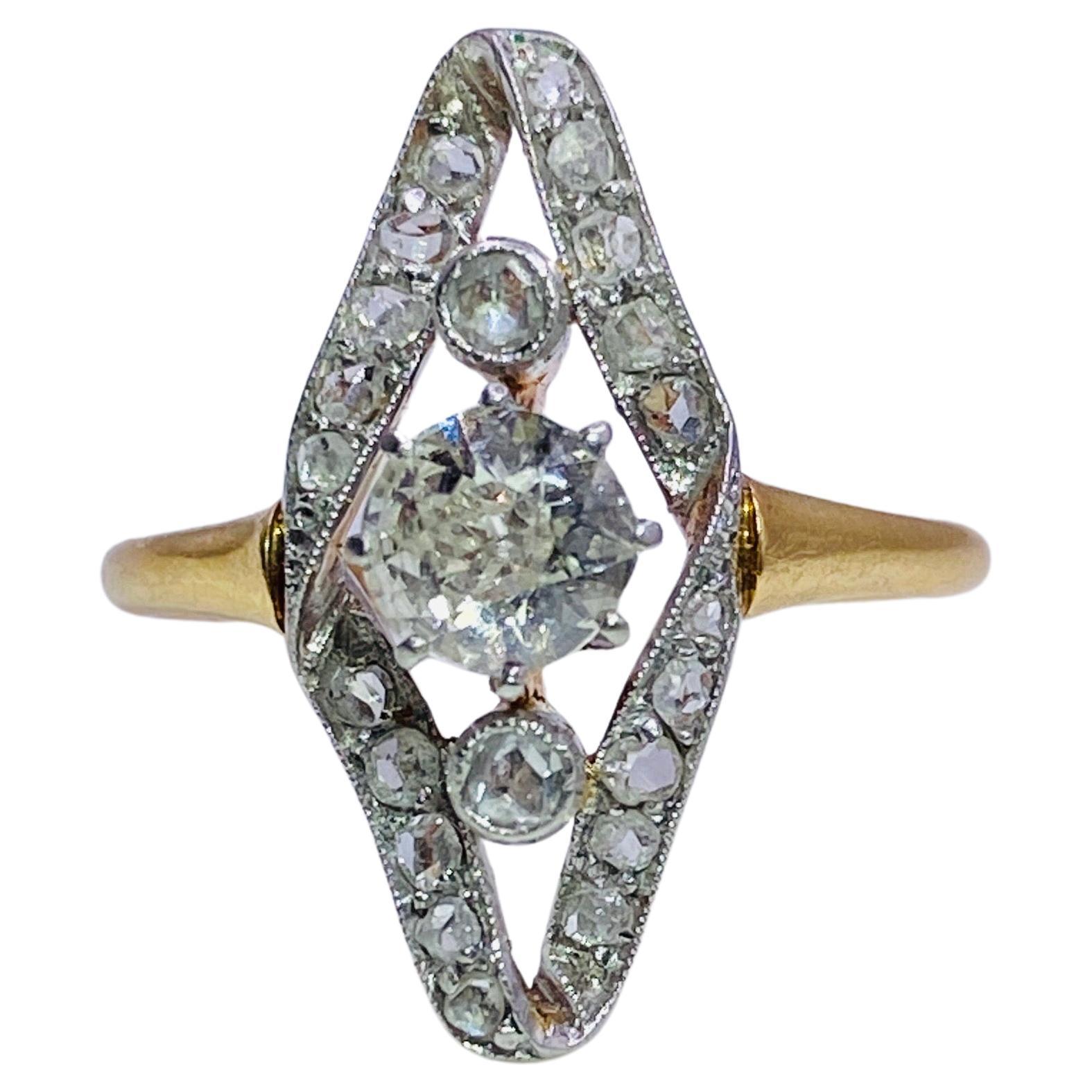 Regency Diamond, Guilloche, and Gold Ring For Sale at 1stDibs