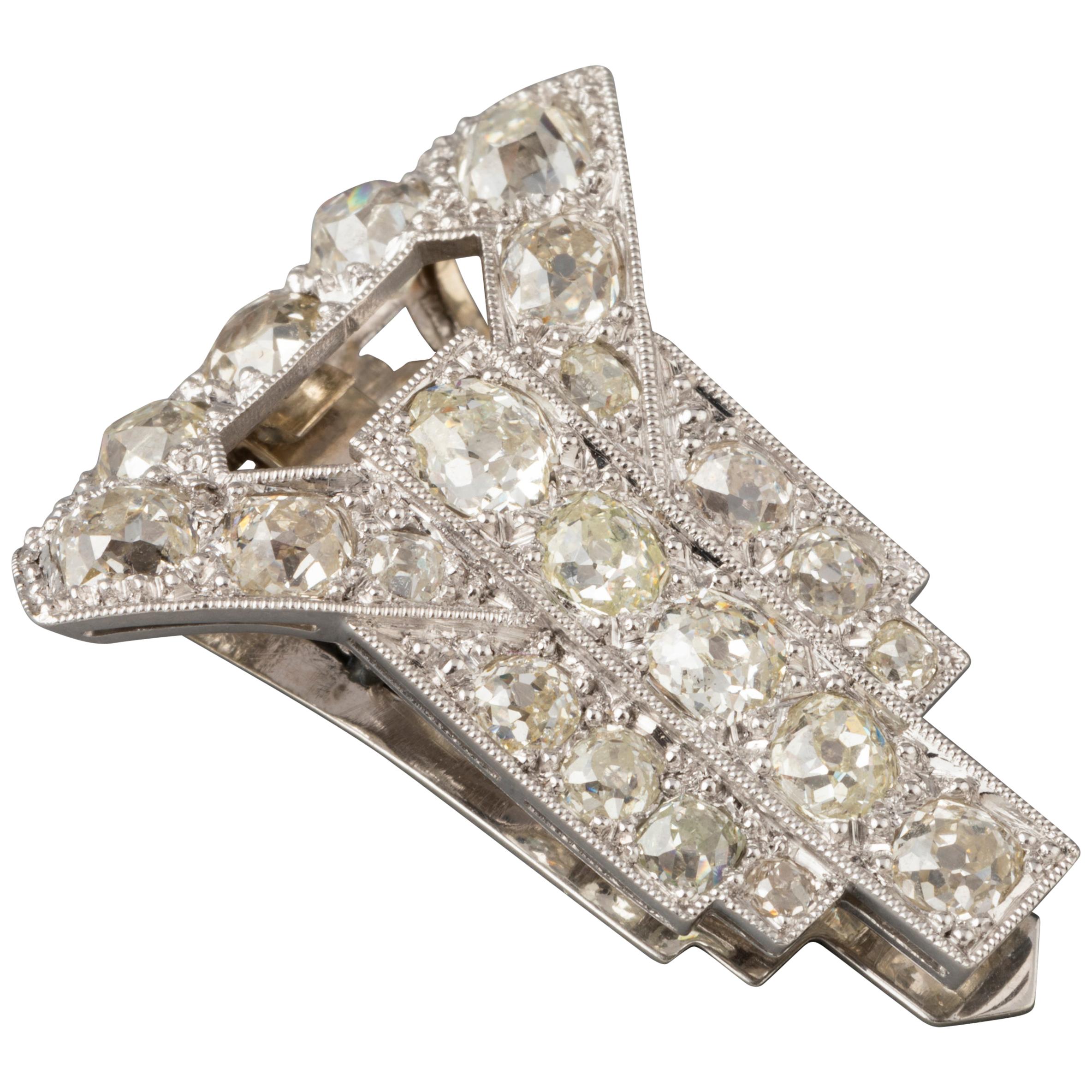 Art Deco French Diamond Platinum Chalcedony Dress Clip at 1stDibs