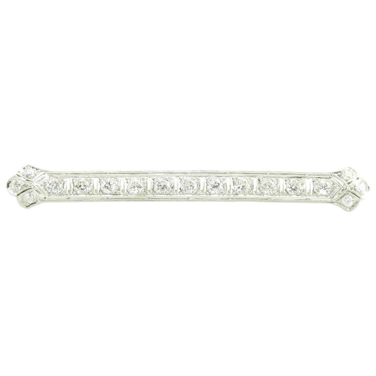 Platinum and Diamond Bar Pin / Brooch For Sale at 1stDibs