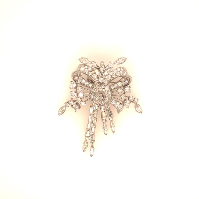 Platinum and Diamond Brooch Midcentury For Sale at 1stDibs