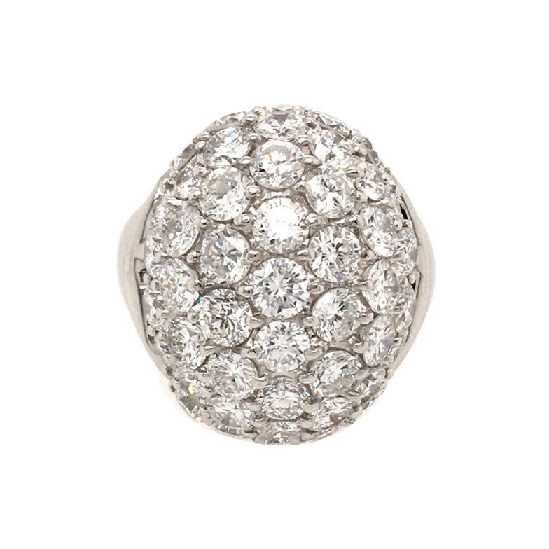 Elegant Timeless Dome Shaped Platinum Diamond Pavé Ring For Sale at 1stDibs