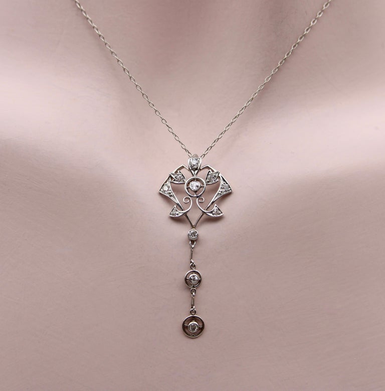 Platinum and Diamond Edwardian Lavaliere Necklace For Sale at 1stDibs