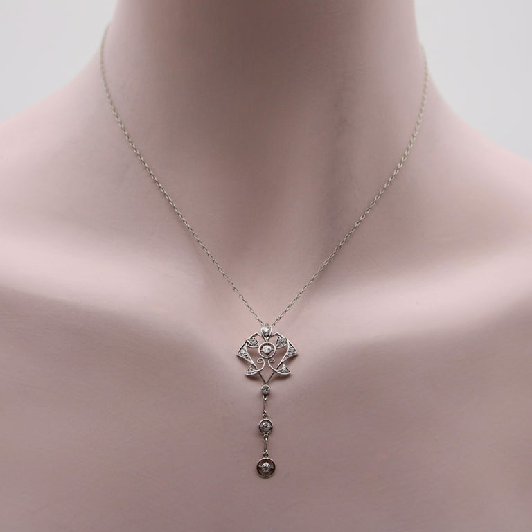 Platinum and Diamond Edwardian Lavaliere Necklace For Sale at 1stDibs
