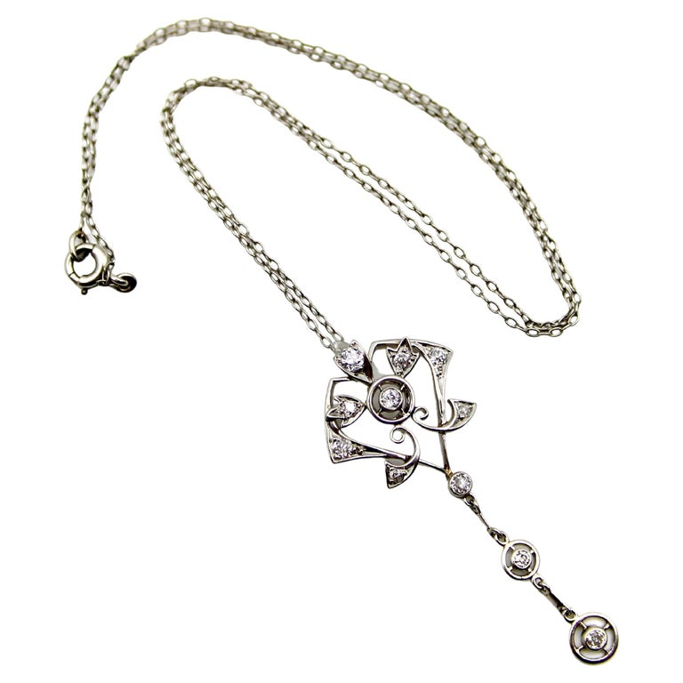 Platinum and Diamond Edwardian Lavaliere Necklace For Sale at 1stDibs