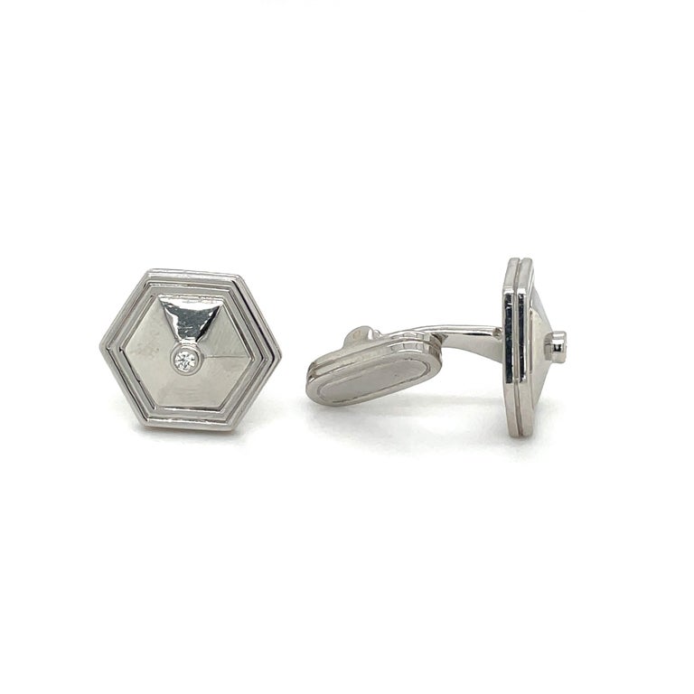 Platinum and Diamond Hexagon Cufflinks For Sale at 1stDibs