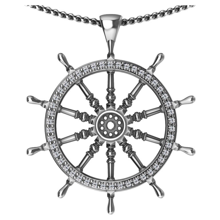 Platinum and Sterling Diamond Captain Sailors Wheel Pendant For Sale at ...