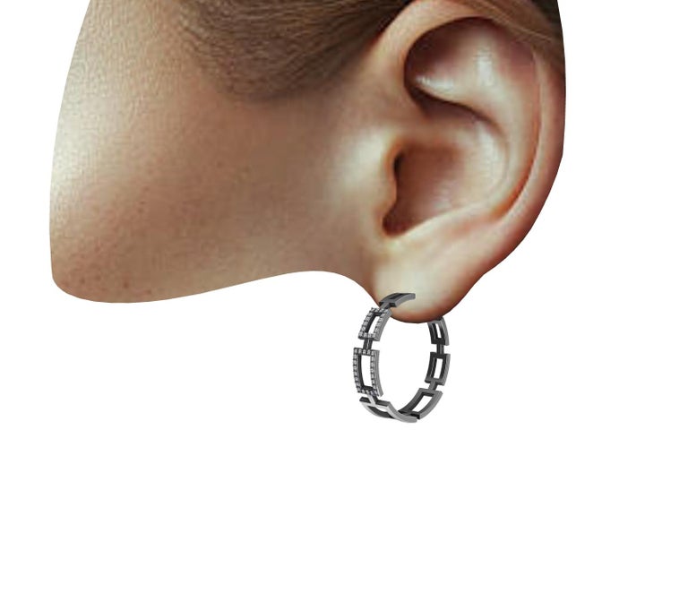 Platinum and Sterling Diamond Tapered Rectangle Hoops For Sale at 1stDibs