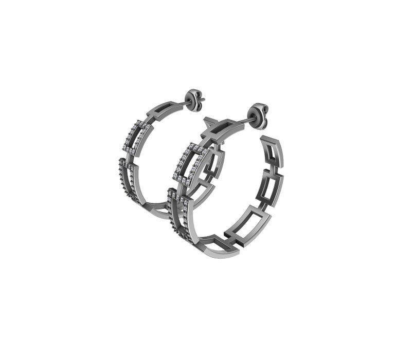 Platinum and Sterling Diamond Tapered Rectangle Hoops For Sale at 1stDibs