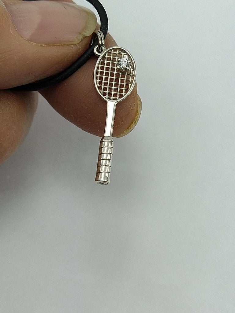 Platinum and Sterling Diamond Tennis Racket Pendant For Sale at 1stDibs