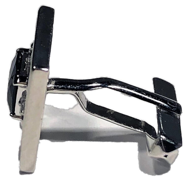 Platinum and White Gold Diamond Cufflinks with Emerald Cut Sapphire ...