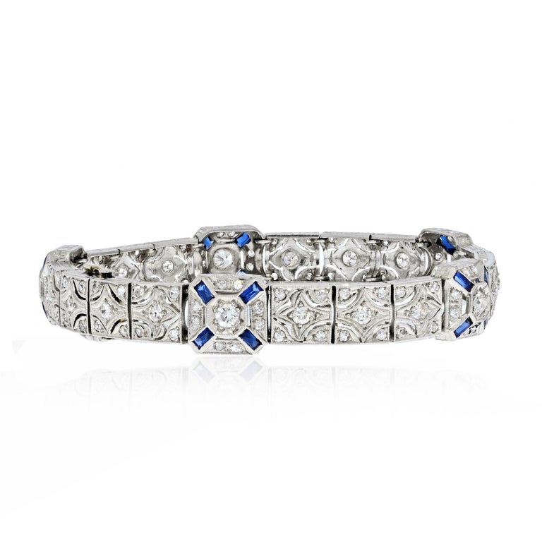 Platinum Art Deco Diamond And Sapphire One Line Bracelet For Sale at ...