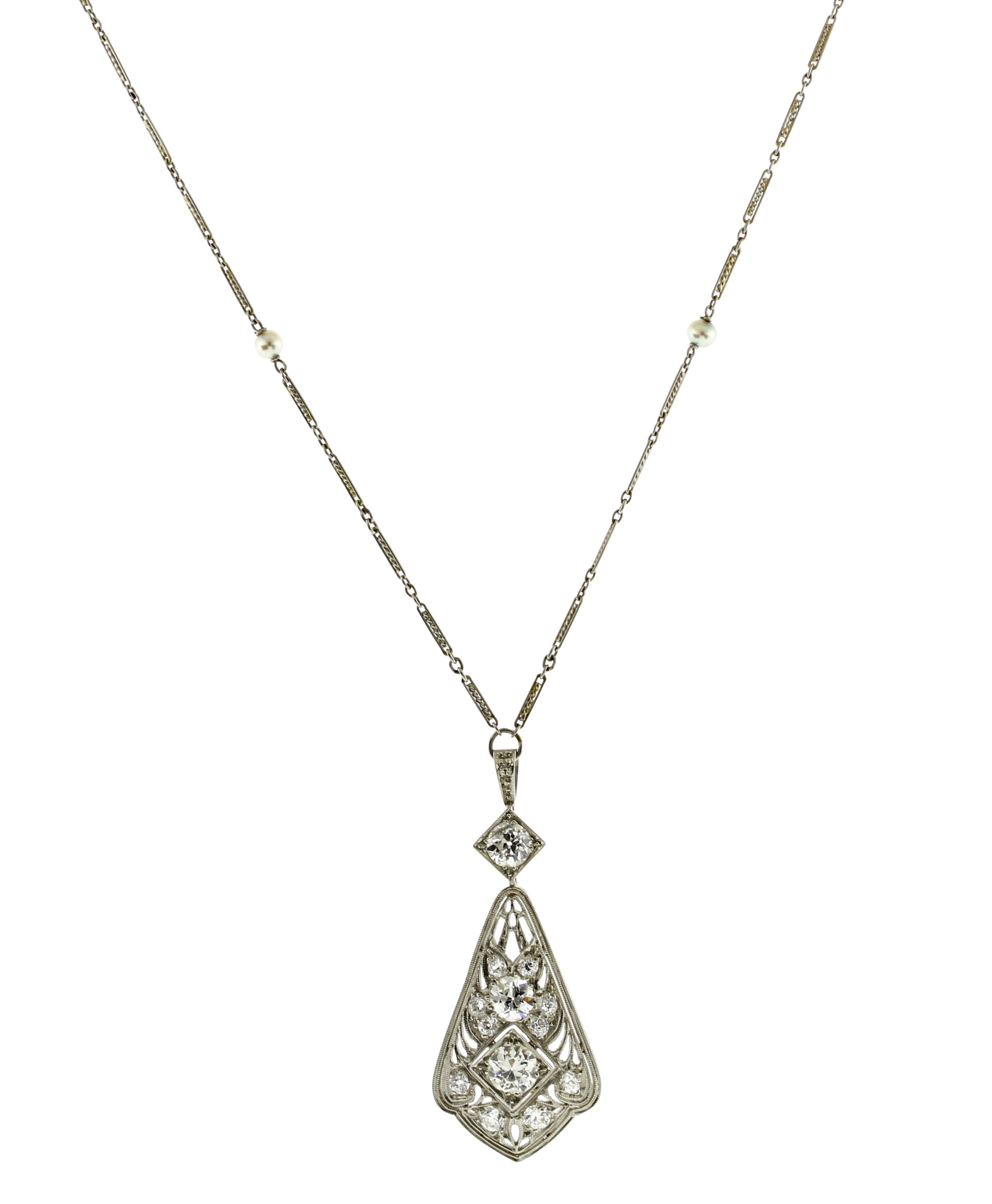 Platinum Art Deco Diamond Pendant Necklace at 1stDibs