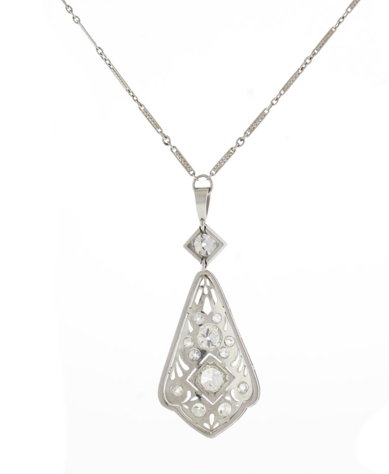 Platinum Art Deco Diamond Pendant Necklace For Sale at 1stDibs