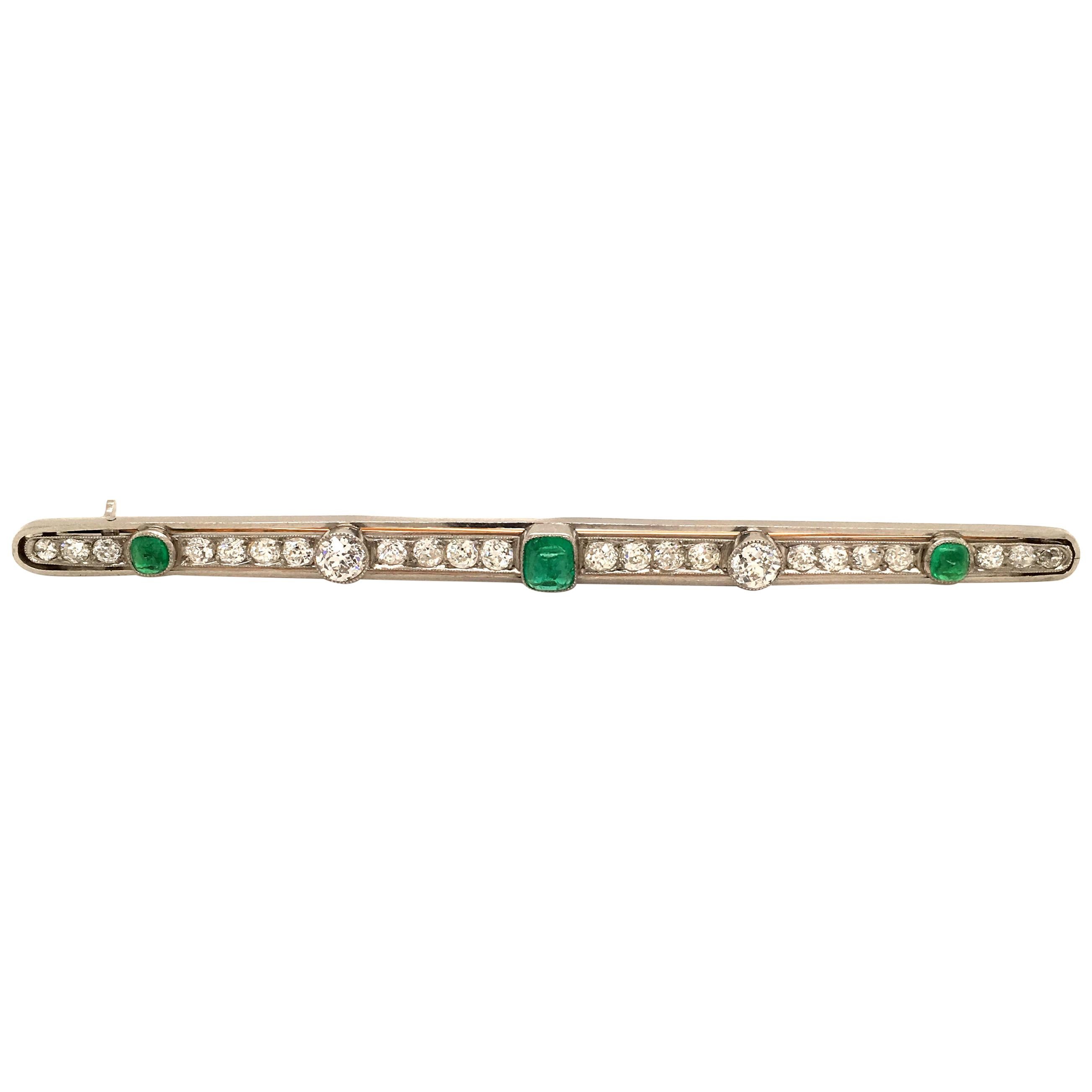 Art Deco Emerald Sapphire and Diamond Bar Brooch at 1stDibs
