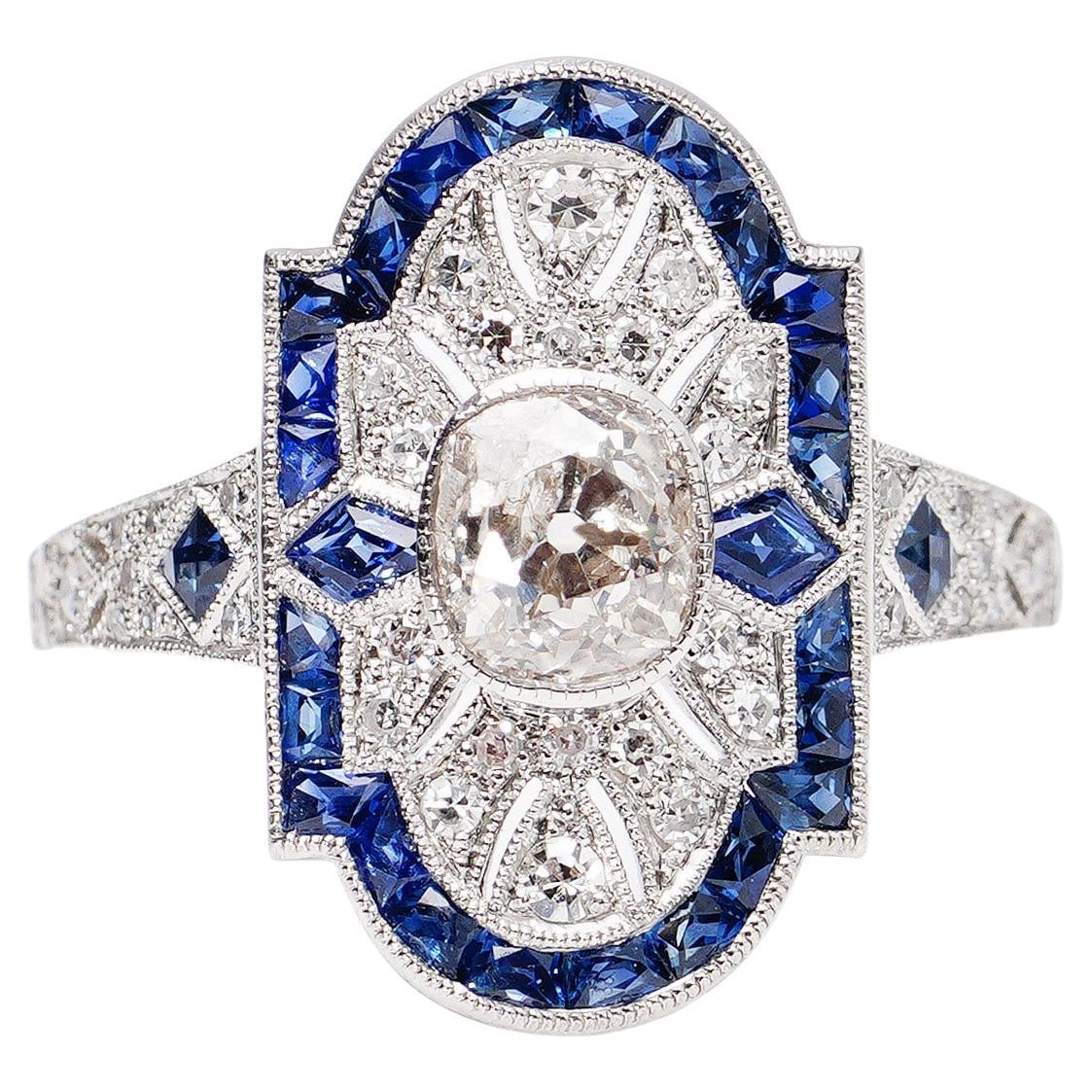 Art Deco TIFFANY Sapphire Diamond Platinum Ring at 1stDibs