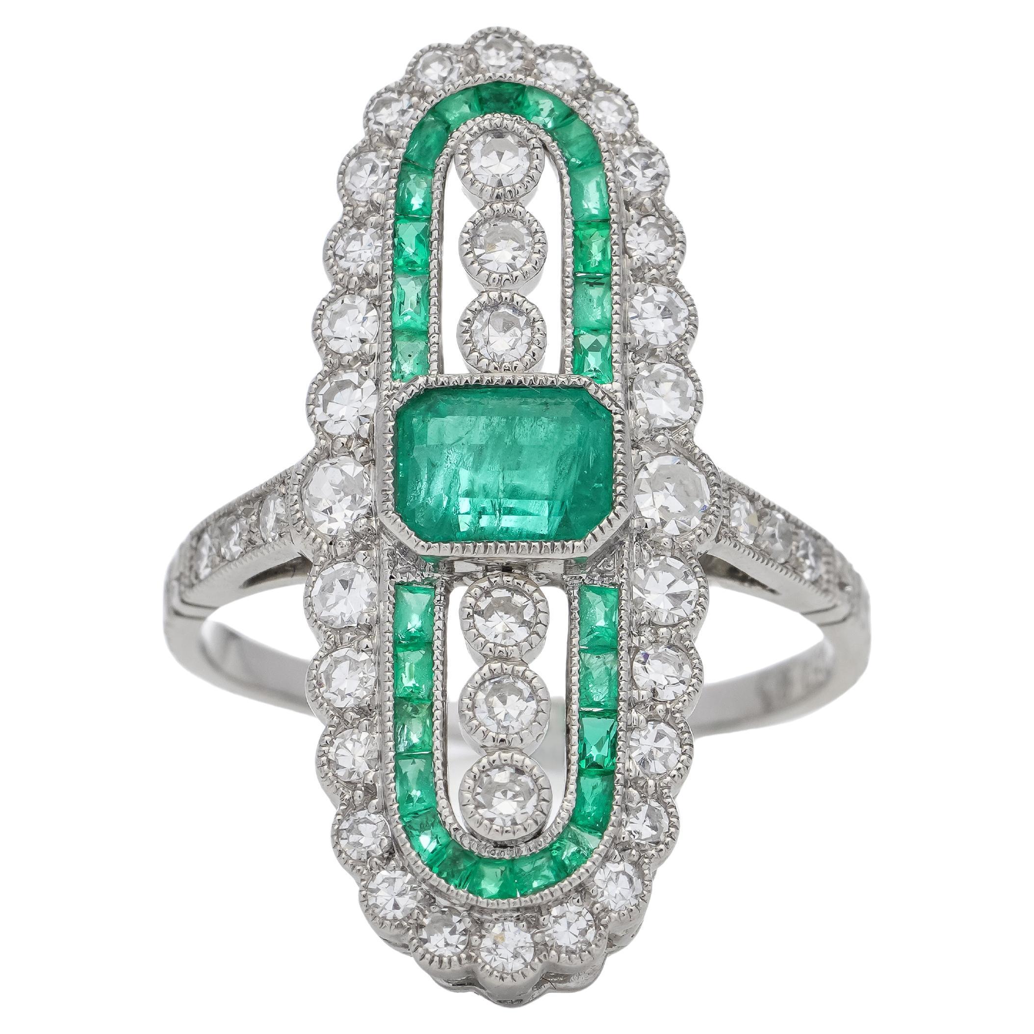 Sophia D. Diamond and Emerald Art Deco Style Platinum Ring For Sale at ...