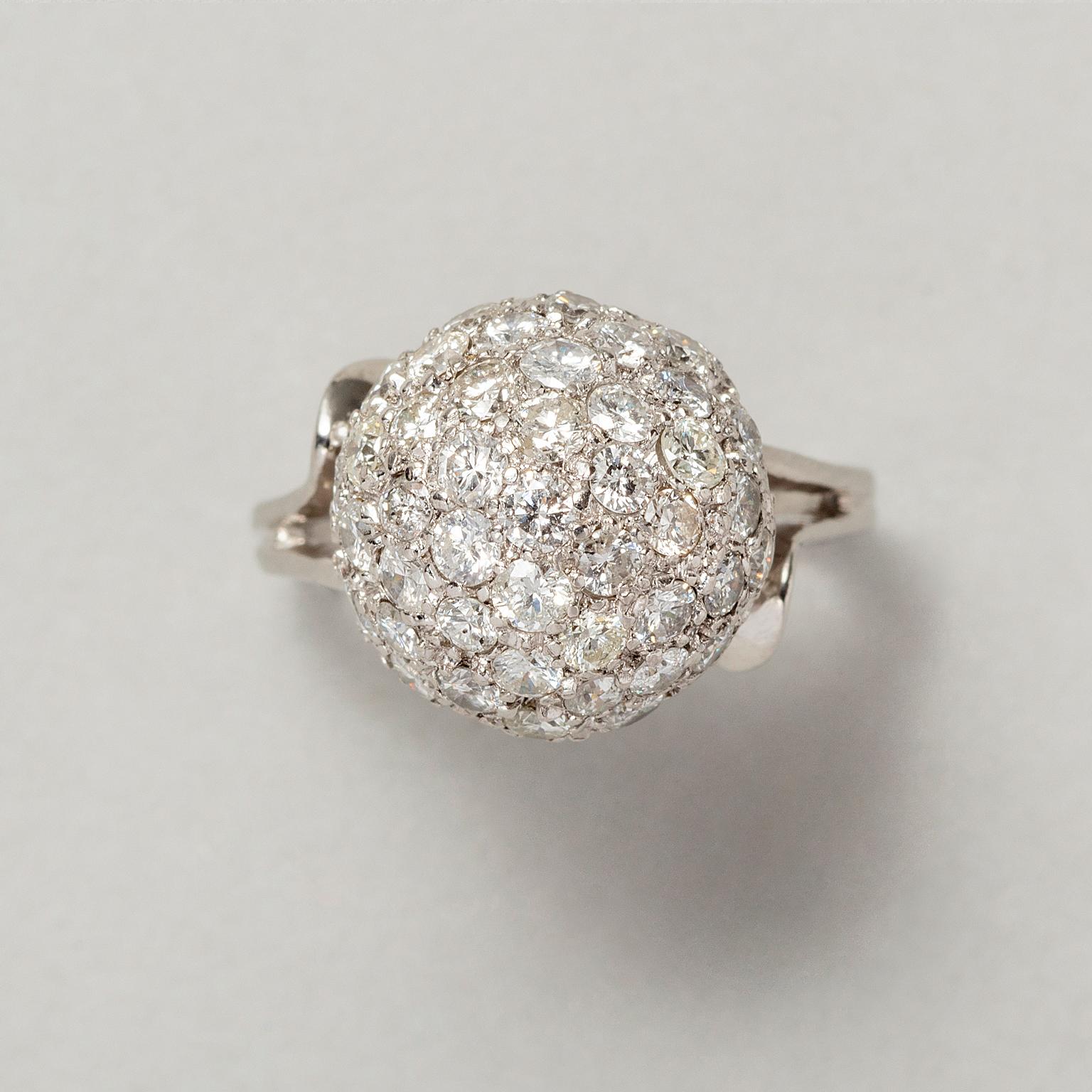 platinum ball ring with diamonds For Sale at 1stDibs
