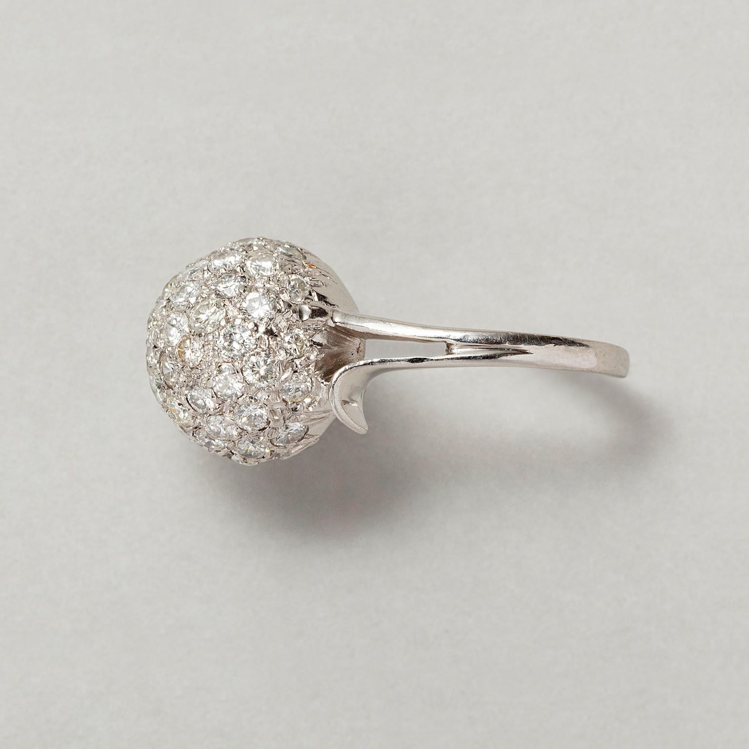 platinum ball ring with diamonds For Sale at 1stDibs