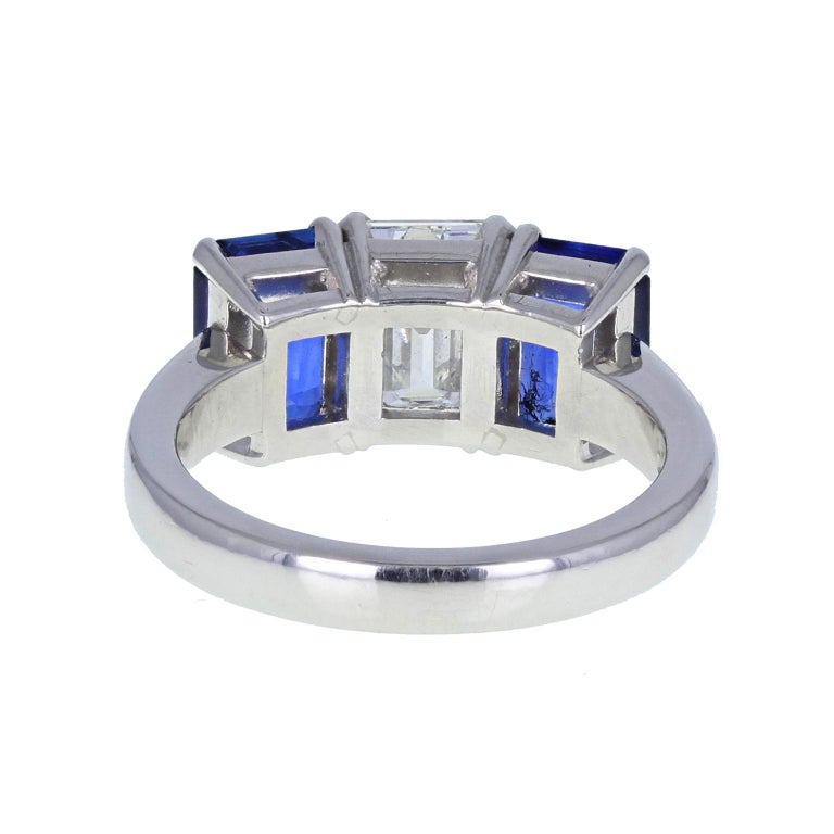 Platinum Blue Sapphire Diamond Three-Stone Trilogy Engagement Ring For ...