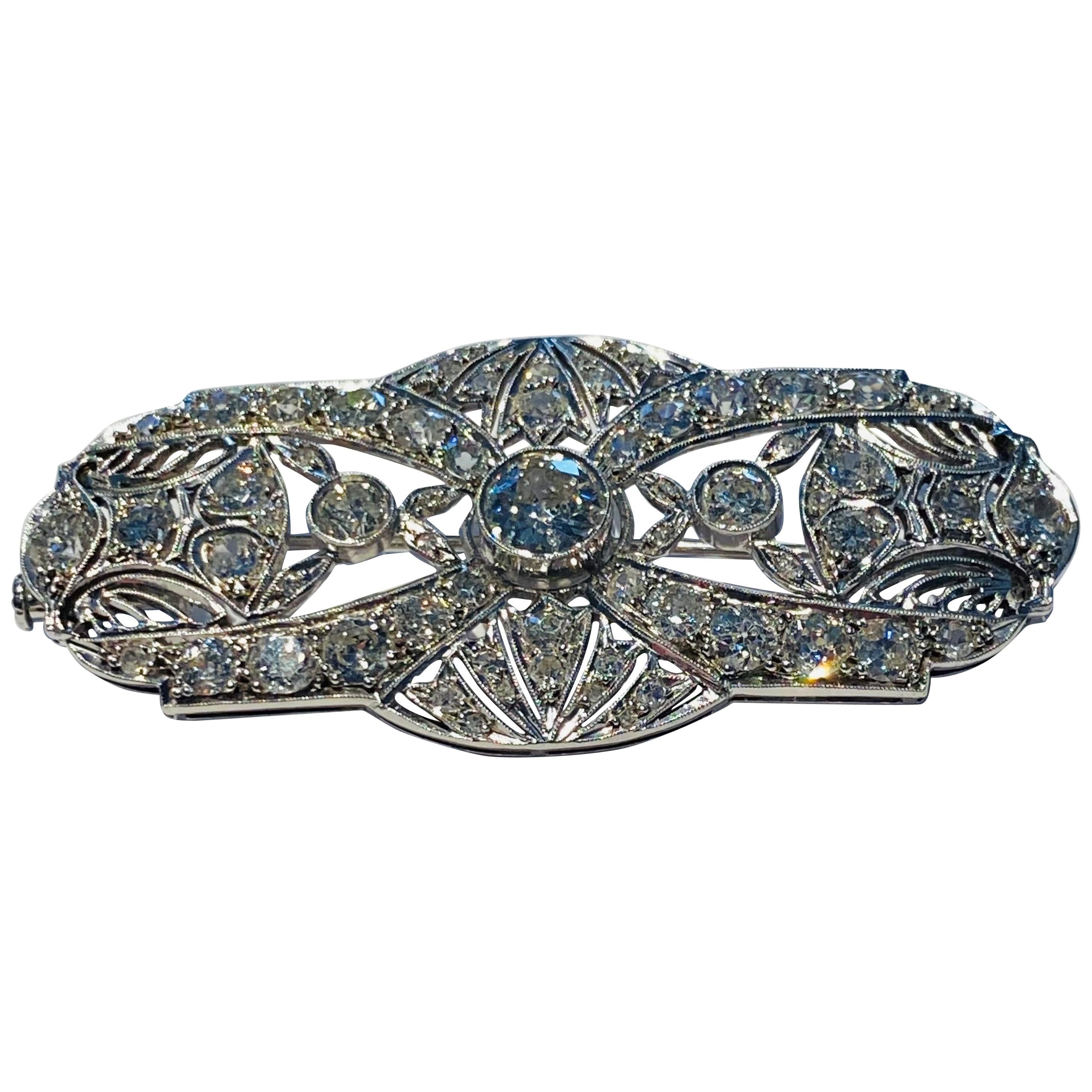 Platinum Diamond Brooch with 18 Karat Needle at 1stDibs