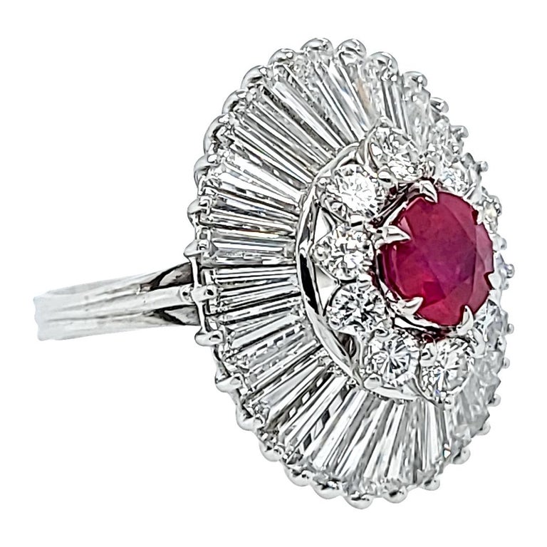Platinum Ruby Ballerina Diamond Halo Ring For Sale at 1stDibs