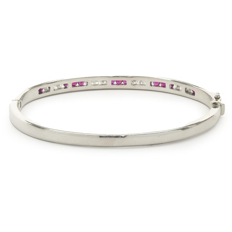 Platinum Channel Set Diamond and Ruby Bangle Bracelet For Sale at 1stDibs