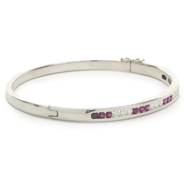 Platinum Channel Set Diamond and Ruby Bangle Bracelet For Sale at 1stDibs