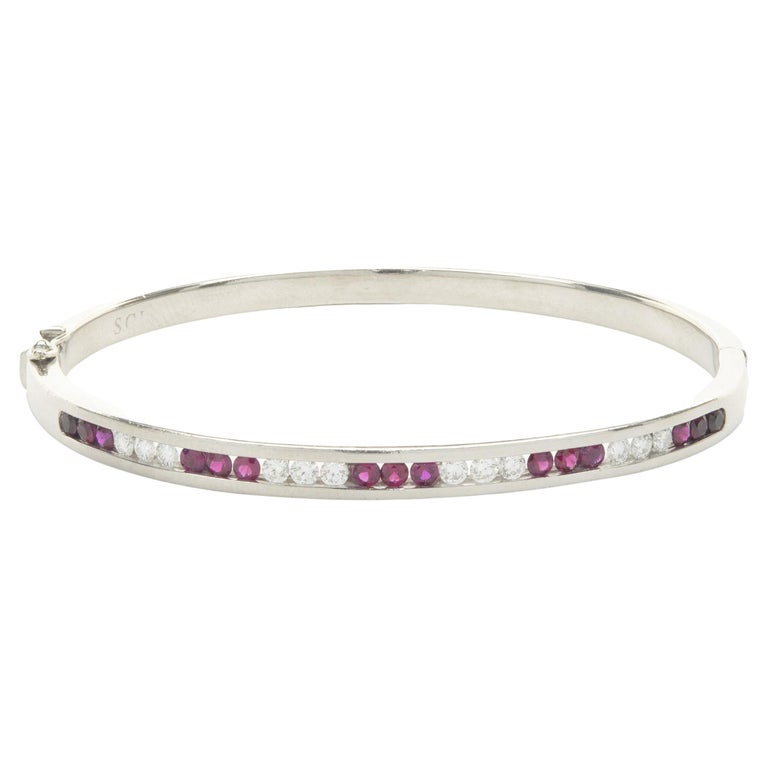 Platinum Channel Set Diamond and Ruby Bangle Bracelet For Sale at 1stDibs