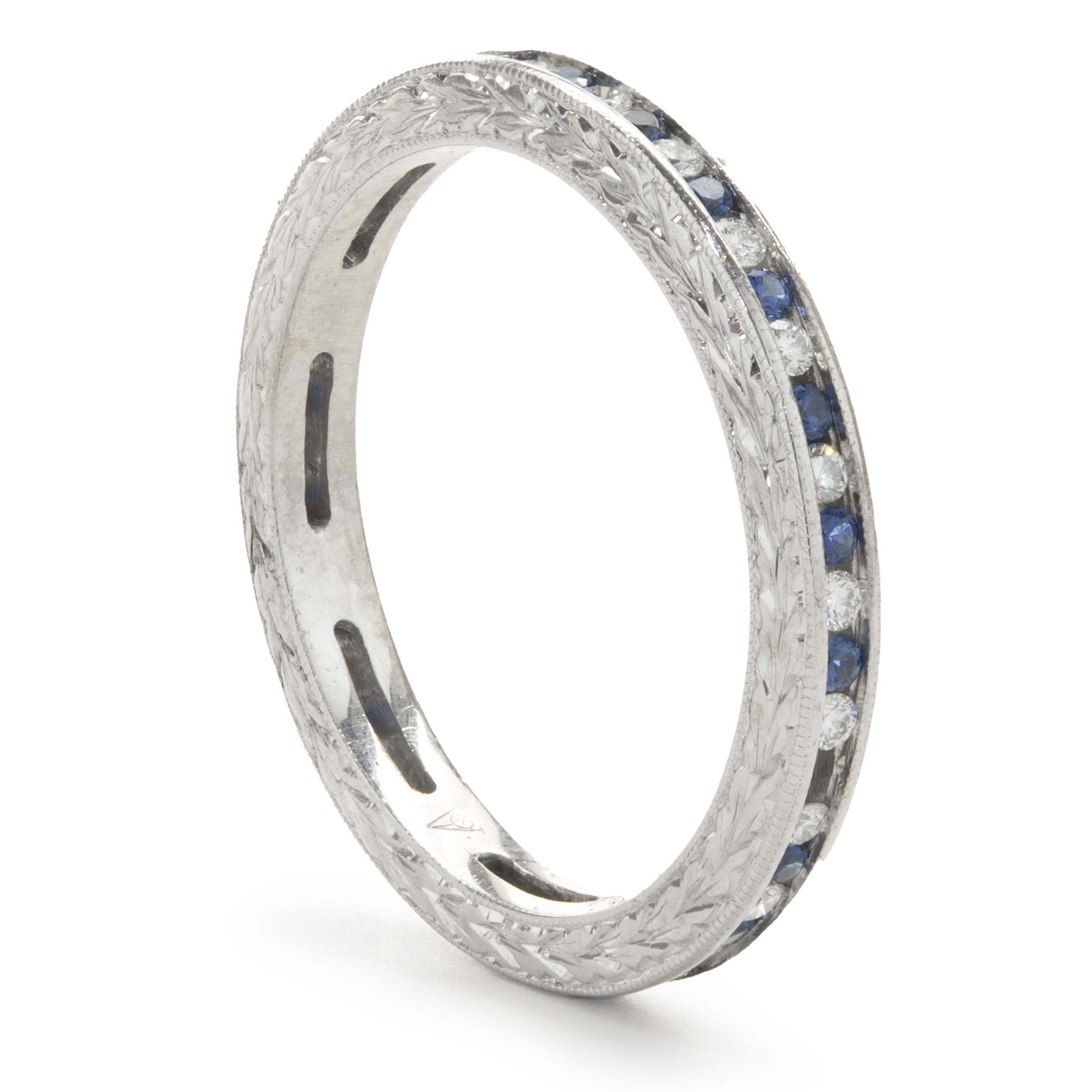 Platinum Channel Set Diamond and Sapphire Band For Sale at 1stDibs