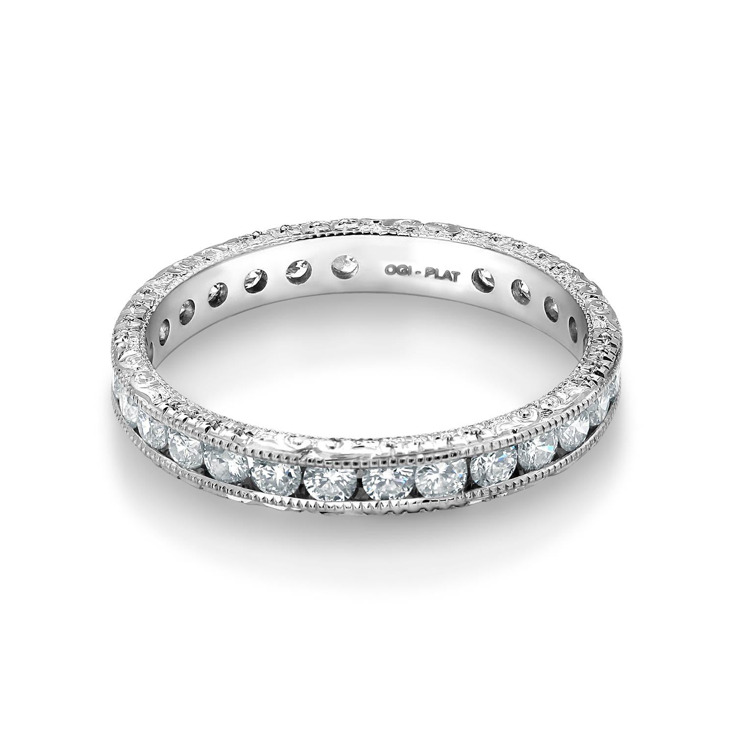 Platinum Channel Set Diamond Eternity Band with Old Master Hand ...
