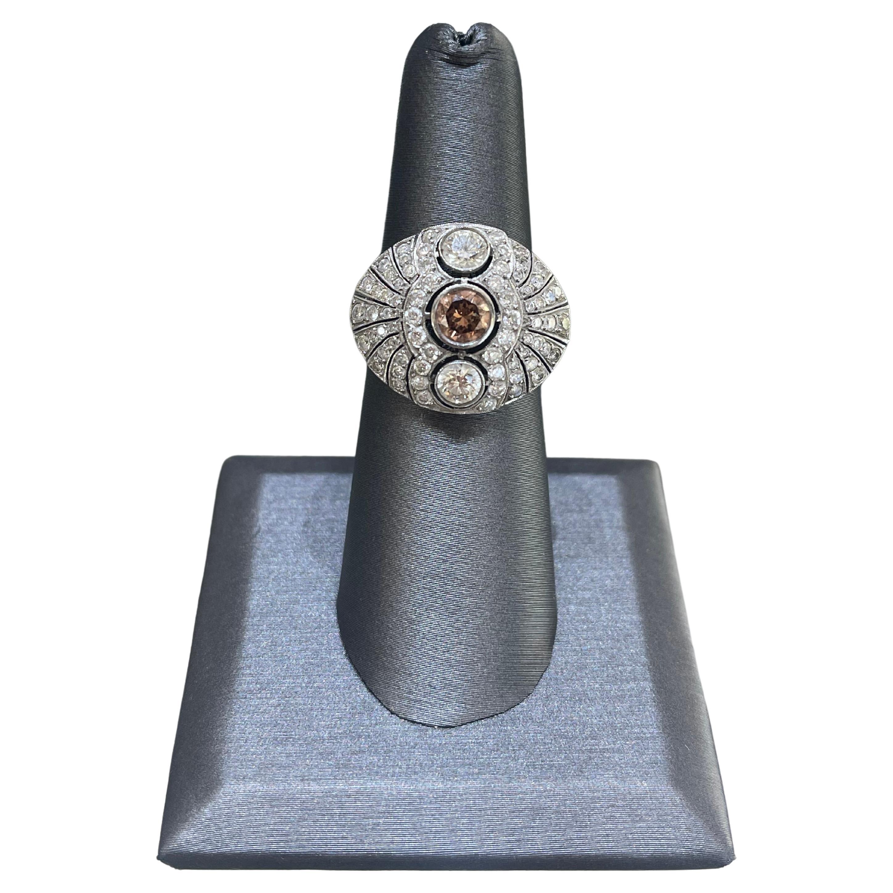 Platinum Cognac Color Diamond Cocktail Ring For Sale at 1stDibs