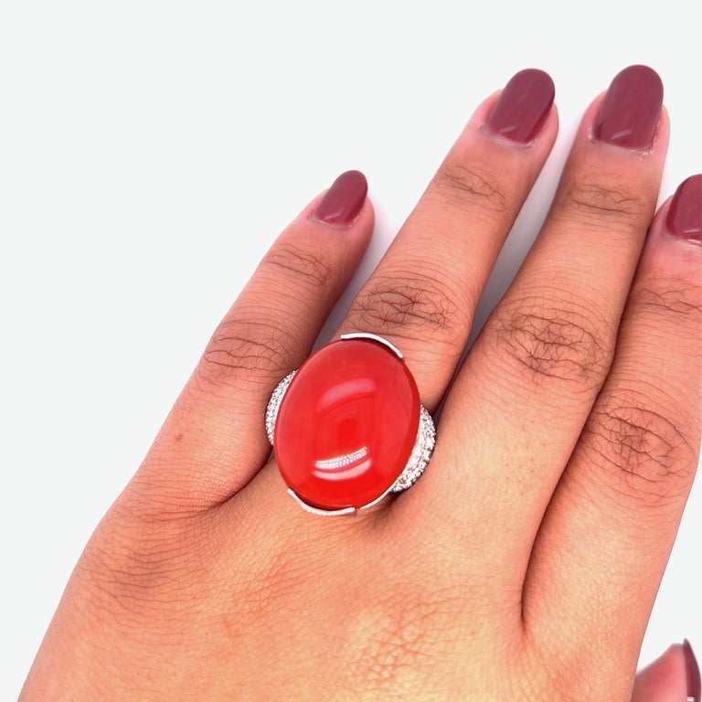 Platinum Coral Diamond Ring For Sale at 1stDibs