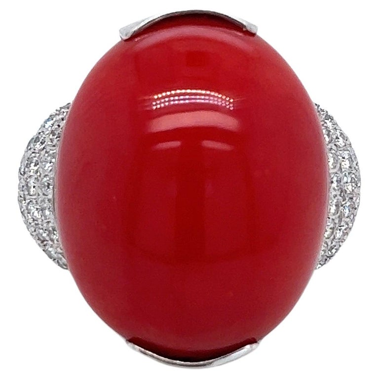 Platinum Coral Diamond Ring For Sale at 1stDibs