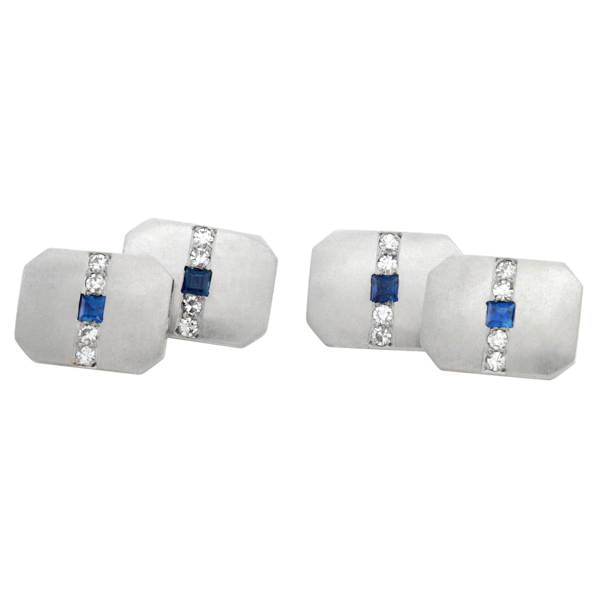 Sapphire and Diamond Cufflinks For Sale at 1stDibs