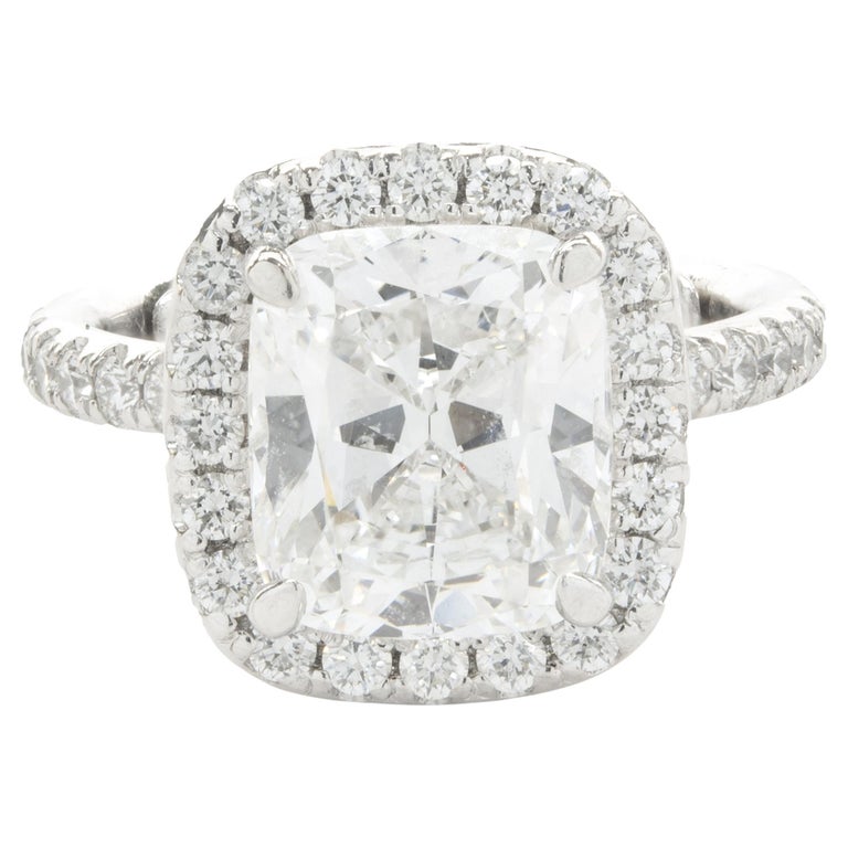 Platinum Cushion Cut Diamond Engagement Ring For Sale at 1stDibs