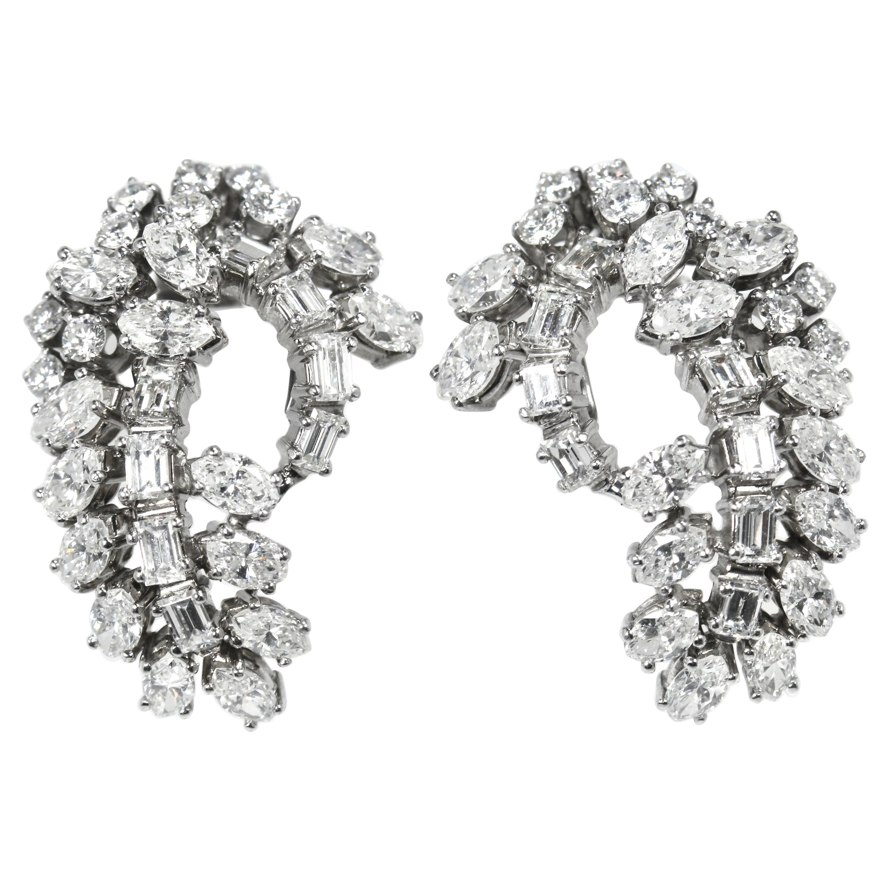 Diamond Platinum Swirl Earrings at 1stDibs