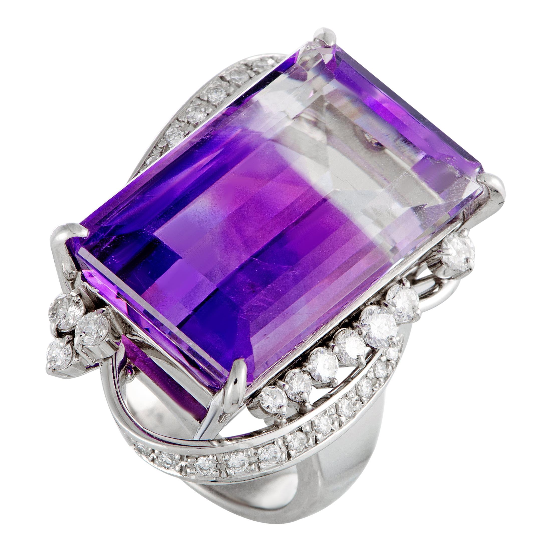 Platinum Diamond and Ametrine Large Rectangle Ring at 1stDibs