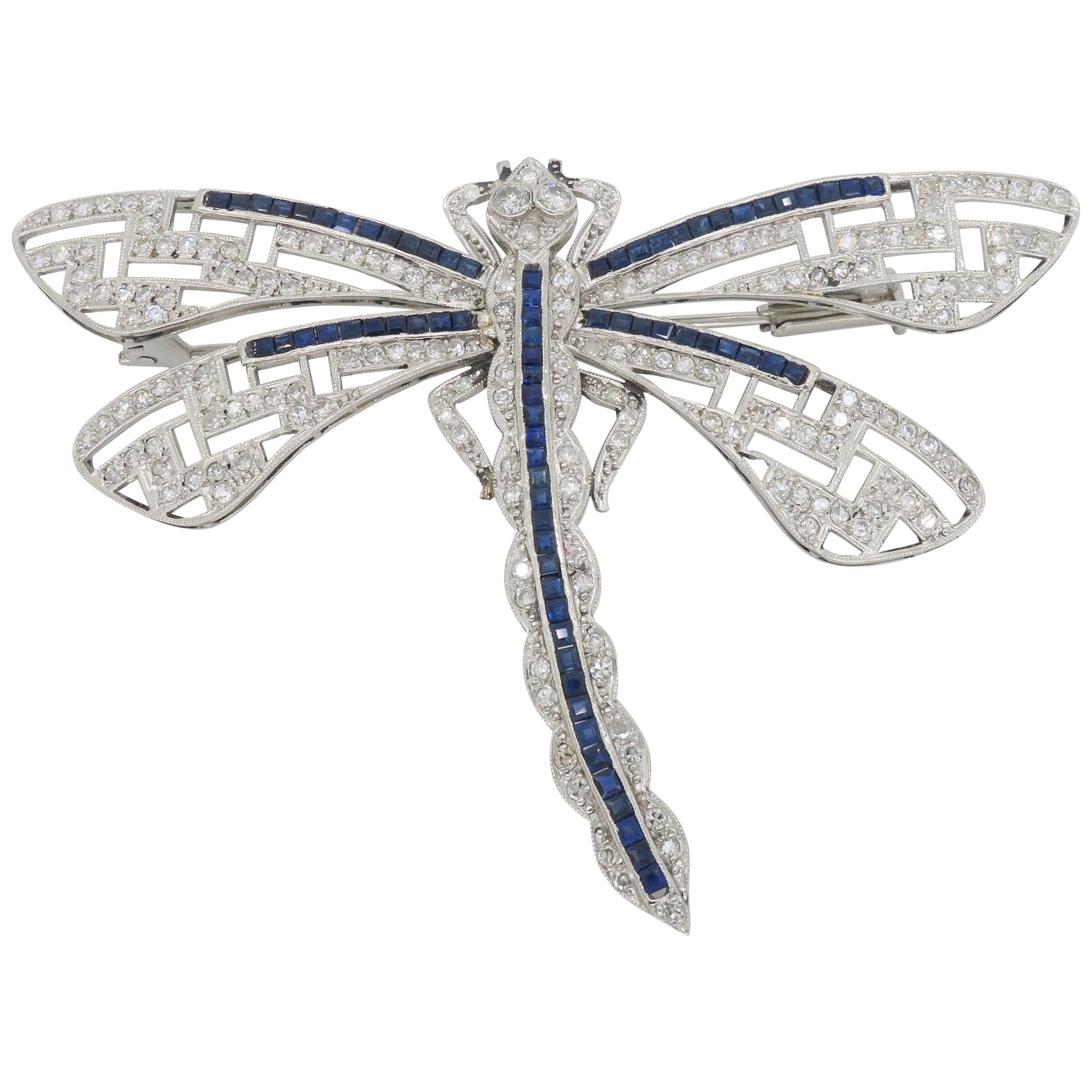 "Dragon Fly" Grayish Blue Jade, Sapphire and Diamond Brooch For Sale at ...