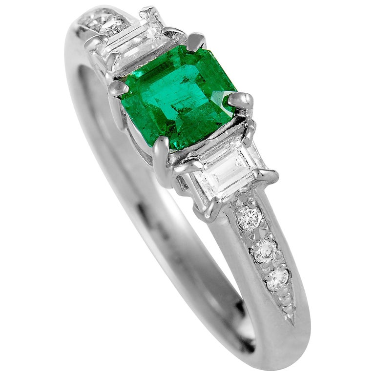 Platinum Diamond and Emerald Square Ring at 1stDibs | square ring band
