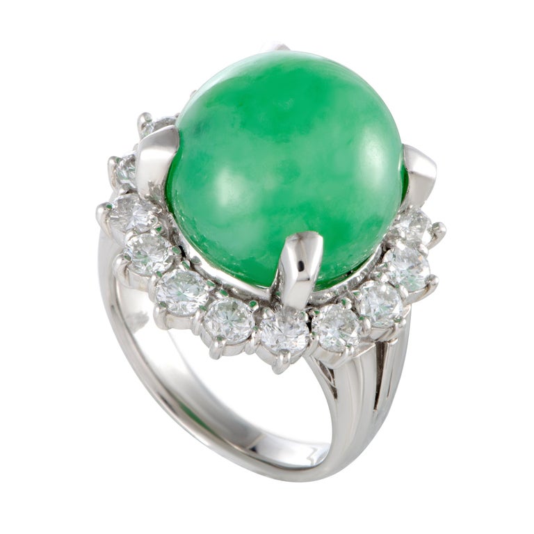 Platinum Diamond and Green Jade Round Ring at 1stDibs | round jade ring