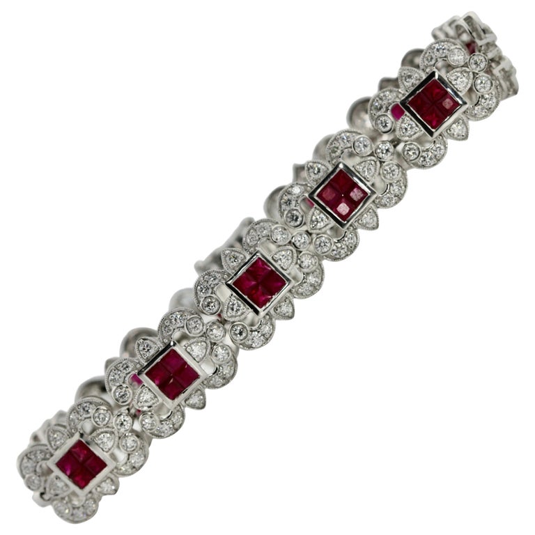 Platinum, Diamond and Ruby Bracelet at 1stDibs