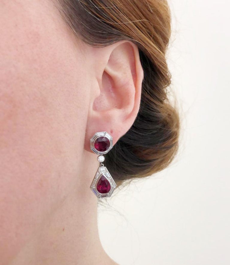Contemporary Ruby Diamond Drop Earrings For Sale at 1stDibs